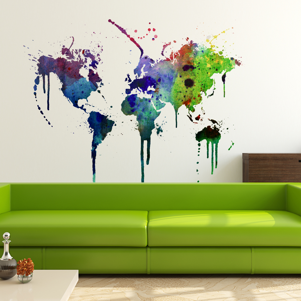 Watercolor World Map Sticker - guipp-decor.com