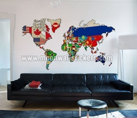 Vintage Flags World Map Sticker - guipp-decor.com
