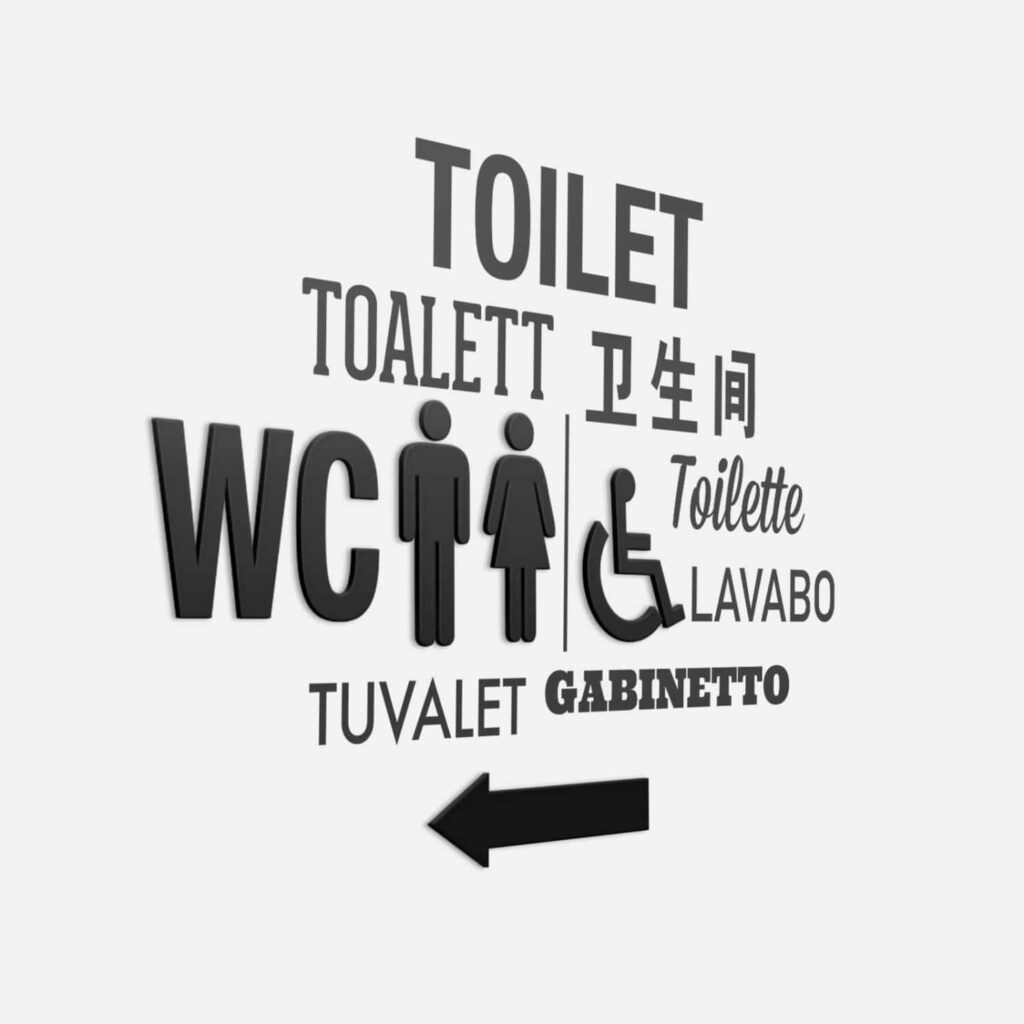 Toilet Sign Multilanguage 3D Wall Art